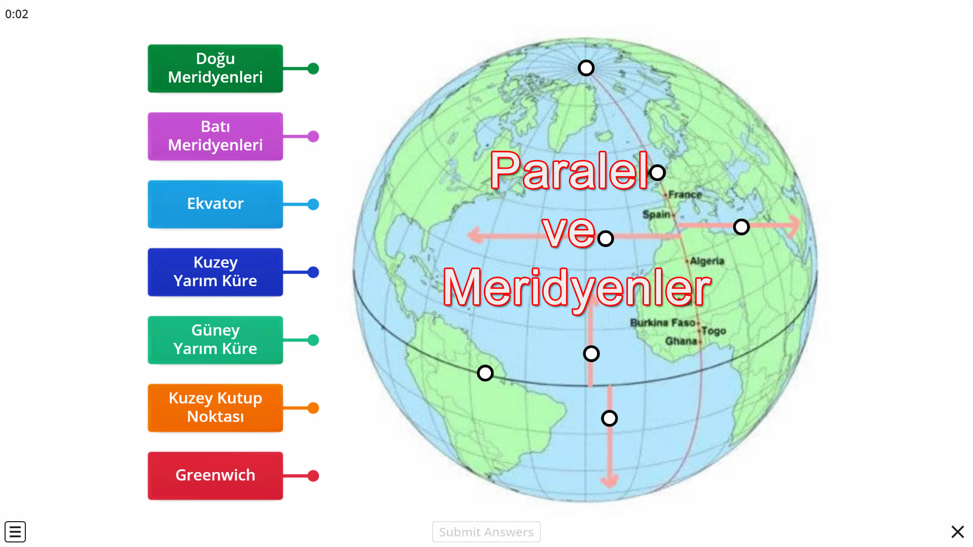 Paralel ve Meridyenler Eşleştirme - Sosyal Bilgiler