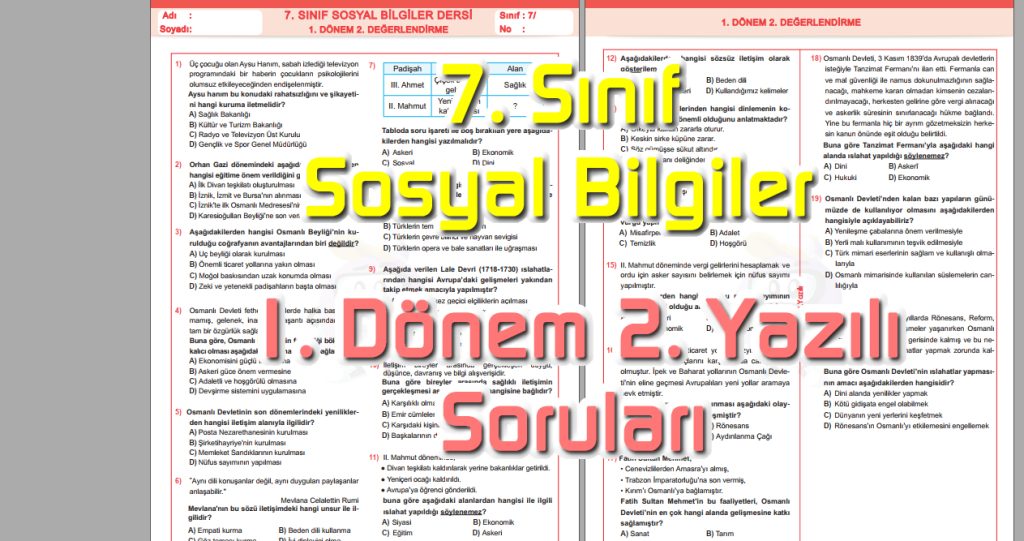 2022-2023 Sosyal Bilgiler 7. Sınıf 1. Dönem 2. Yazılı Soruları - Cevap Anahtarlı - Sosyal Bilgiler