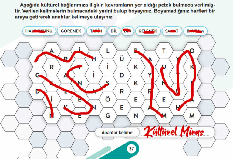 Petek Bulmaca Boyama Etkinliği Cevapları: 37. Sayfa - Sosyal Bilgiler