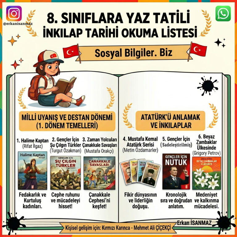 8'e Geçenler İçin Yaz Tatili İnkılap Tarihi Okuma Listesi - Sosyal Bilgiler